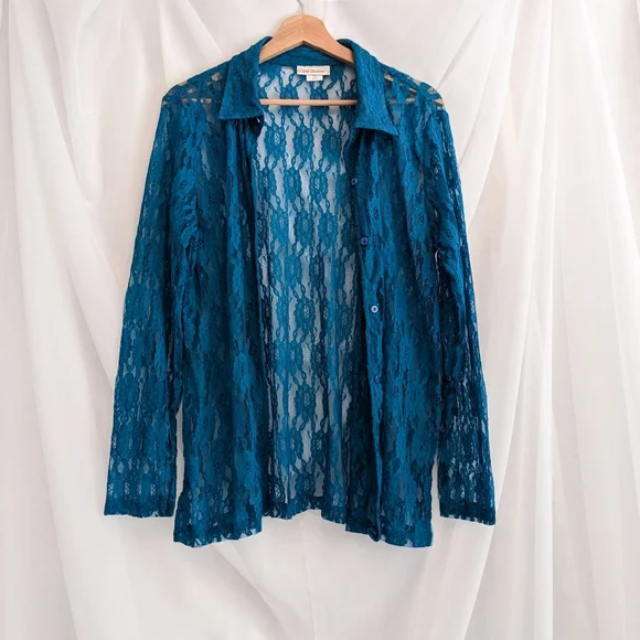 Cw Classics | Tops | Sheer Lace Long Sleeve Blouse | Poshmark